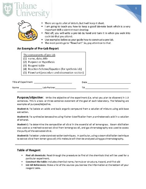 Pre Lab Note Book Example An Example Of Pre Lab Report Purpose
