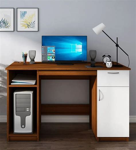 Particle Board White Colour Computer Table With Storage And Chair 1 At