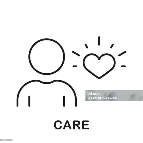 Take Care Line 아이콘입니다 사랑 사람들 우정 가족 지원 선형 픽토그램 하트 모양 윤곽선 기호를 가진 사람입니다 자선 및 자선 서명 편집 가능한 획 격리된 벡터