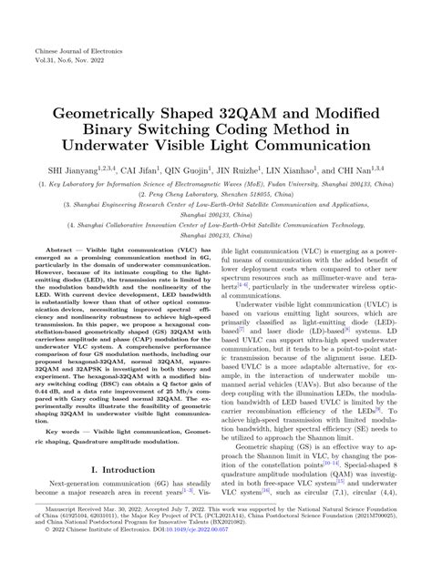 pdf geometrically shaped 32qam and modified binary switching coding method in underwater