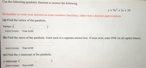 Solved Use The Given Quadratic Equation To Answer The Chegg