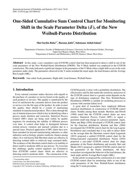 (PDF) One-Sided Cumulative Sum Control Chart for Monitoring Shift in the Scale Parameter Delta ...