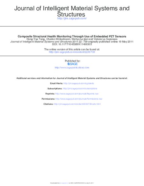 Pdf Composite Structural Health Monitoring Through Use Of Embedded Pzt Sensors
