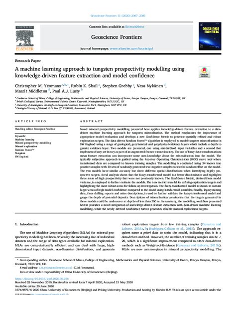 Pdf A Machine Learning Approach To Tungsten Prospectivity Modelling