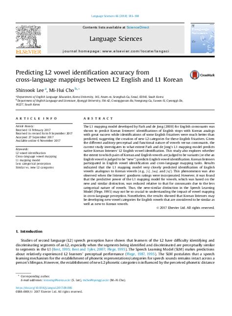 Pdf Predicting L2 Vowel Identification Accuracy From Cross Language