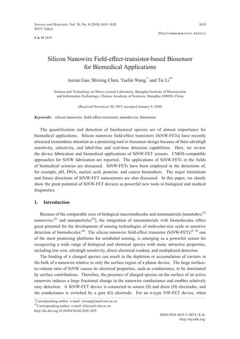 Pdf Silicon Nanowire Field Effect Transistor Based Biosensor For