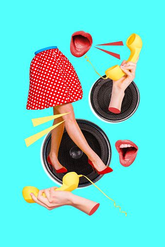 수직 사진 콜라주 의 익명 소녀 몸 부분 입 말하다 손 잡다 전화 수신기 콜센터 동적 절연 통하고 있는 그려진 배경 경영자에 대한 스톡 사진 및 기타 이미지 Istock