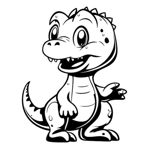 Premium Vector Cute Dinosaur Black And White Cartoon Illustration