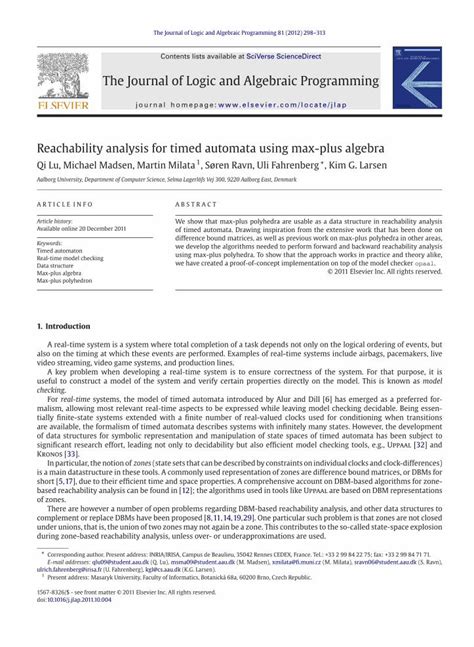 Pdf Reachability Analysis For Timed Automata Using Max Plus Algebra