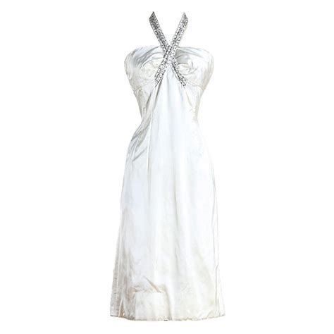 1950s Ivory Satin Twisted Halter Cocktail Dress Halter Cocktail Dress Designer Evening