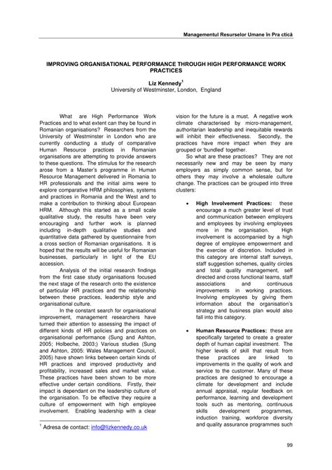 Pdf Improving Organizational Performance Through High Performance Work Practices