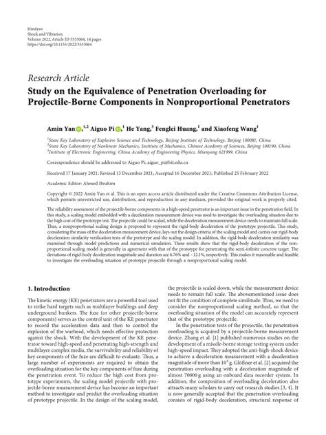 PDF Study On The Equivalence Of Penetration Overloading For Projectile Borne Components In
