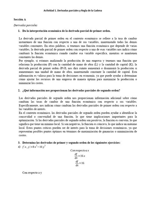 Actividad 1 Uii Funciones Varias Variables Derivadas Parciales Jm Pdf Derivado
