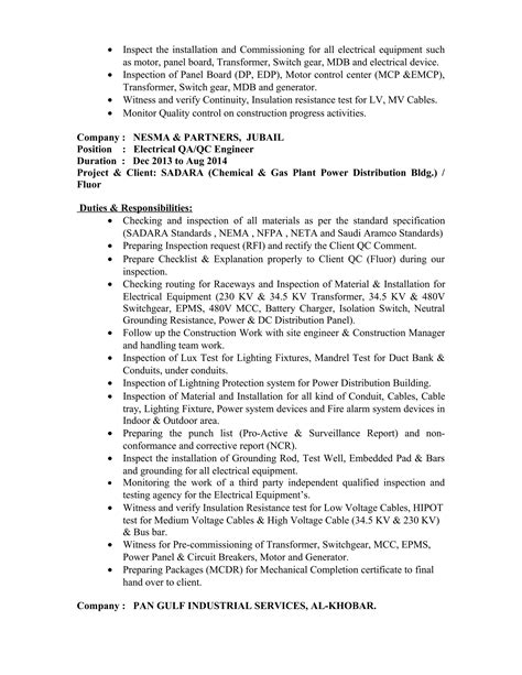 Electrical Qa Qc Engineer Doc