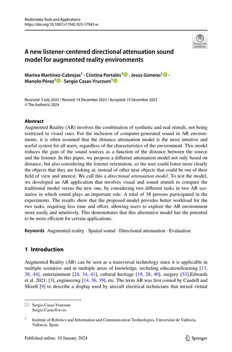 Pdf A New Listener Centered Directional Attenuation Sound Model For Augmented Reality Environments