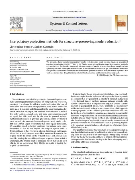 Pdf Interpolatory Projection Methods For Structure Preserving Model
