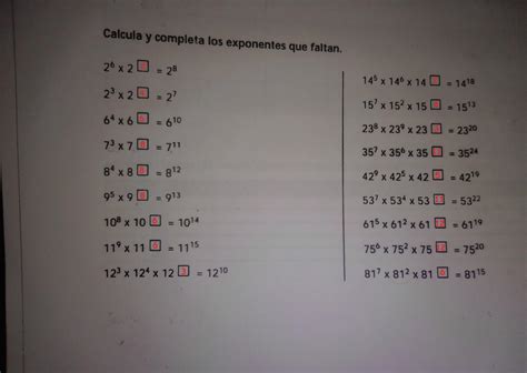 Calcula Y Completa Los Exponentes Que Faltan Brainly Lat