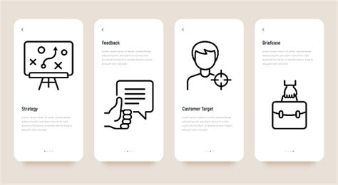 피드백 전략 고객 대상 서류 가방 얇은 라인 아이콘과 비즈니스 마케팅 모바일 사용자 인터페이스 벡터 그림 복사 공간이있는 템플릿 고객에 대한 스톡 벡터 아트 및 기타 이미지