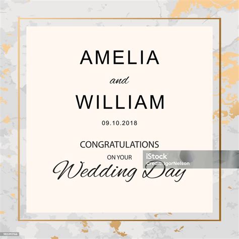 골드 프레임으로 대리석 텍스처와 함께 당신의 결혼식에 축 하 텍스트와 사각형 배경 벡터 일러스트 레이 션 디자인입니다 금 금속에 대한 스톡 벡터 아트 및 기타 이미지