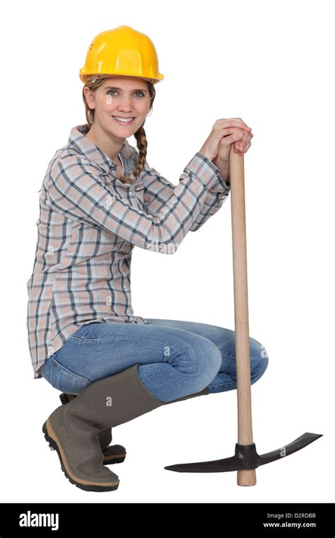 A Woman With A Pickaxe Stock Photo Alamy