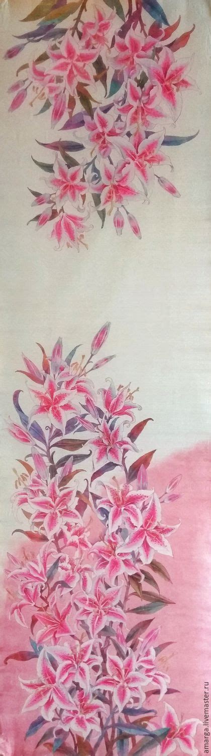 Батик шарф Розовые лилии шелк шерсть в интернет магазине на Ярмарке Мастеров Палантины