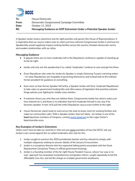 Memo Speaker Jordan Extremism Messaging Guidance Pdf Republican Party United States