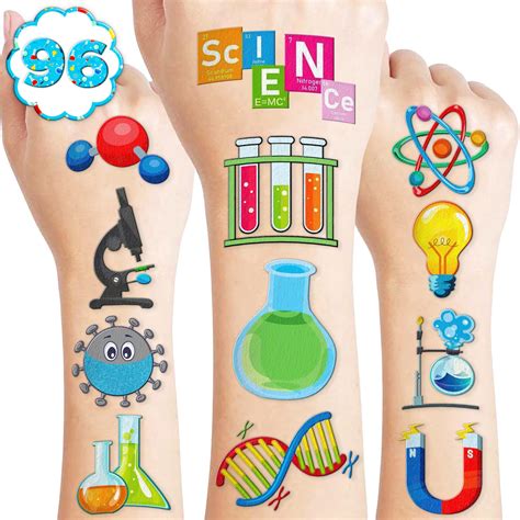 96pcs Funny Science Temporary Tattoos Mad Scientist