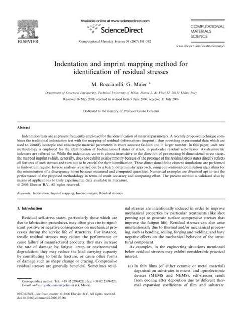 Indentation And Imprint Mapping Method For Identification Of Residual