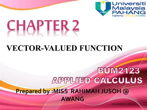 Applied Calculus Chapter 2 Vector Valued Function PPTX Physics Science