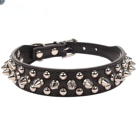 Adjustable Leather Pet Dog collar Neck Strap Supplies PU Leather Punk ...