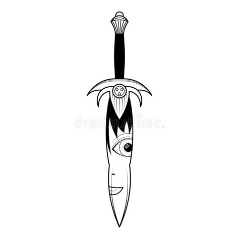 Abstract Black Simple Line Metal Knife Dagger Blade Weapon With Woman