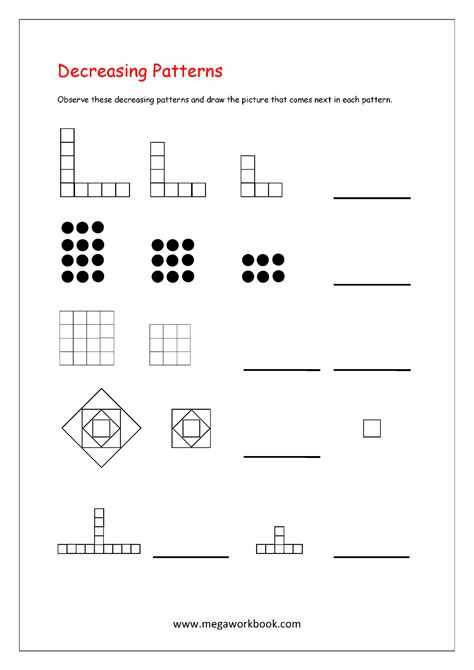 Pattern Worksheets For Kindergarten Color Patterns Growing Patterns Decreasing Patter