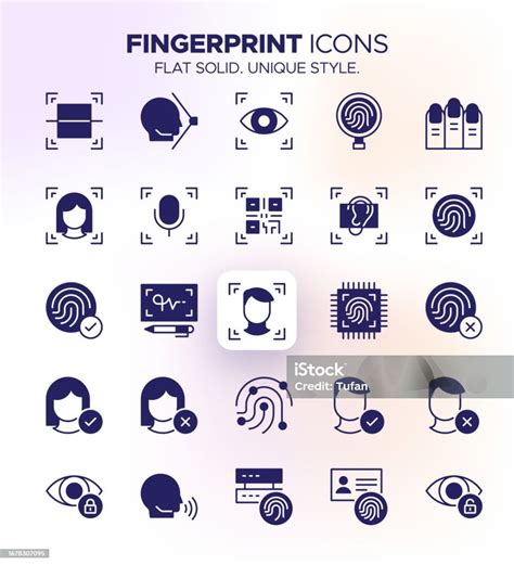 Fingerprint Icon Set Biometric Authentication Iris Scan Facial Recognition Retina Scan Stock