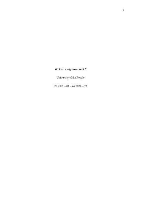 Cs 2301 Written Assignment Unit 7 Written Assignment Unit 7