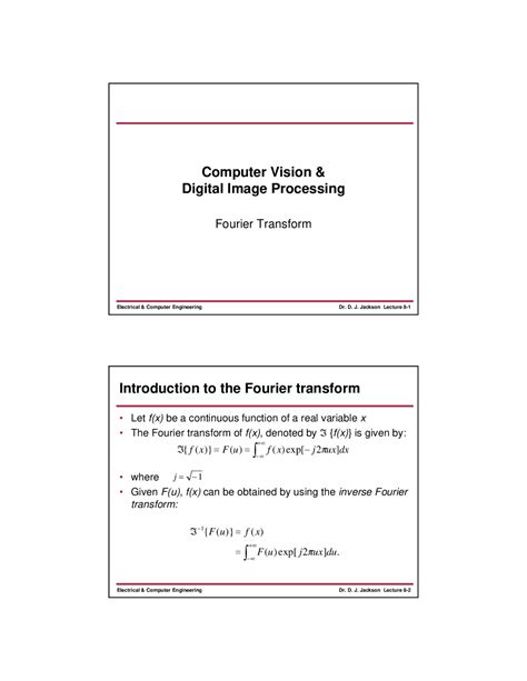 Fourier Transform Digital Image Processing Lecture 08 Slides Slides