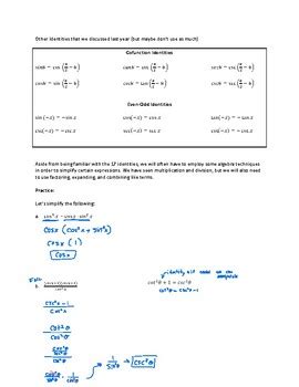 Chapter Analytic Trig Filled In Note Packet By Kelly Reid