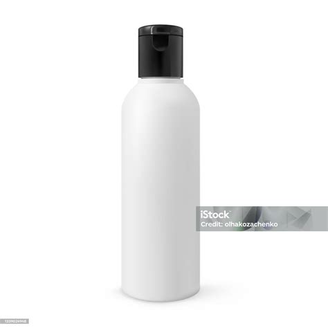 흰색 배경에 격리 된 현실적인 화장품 병 모형 블랙 캡 미용 제품 용기 3d 벡터 일러스트와 흰색 플라스틱 0명에 대한 스톡 벡터 아트 및 기타 이미지 Istock