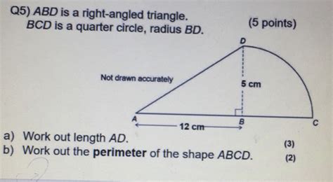 solved q5 abd is a right angled triangle 5 points bcd is a quarter