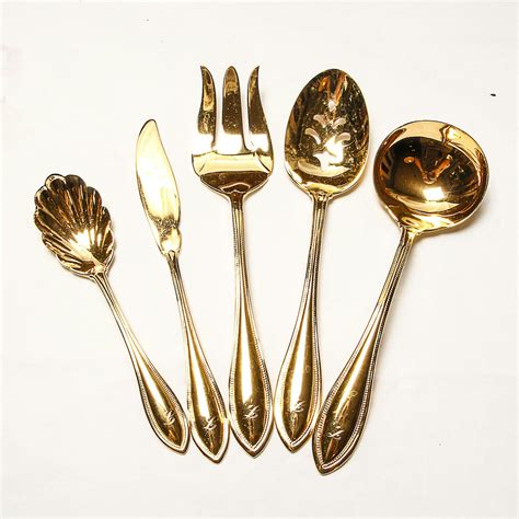 Set Of Oneida Gold Plated Flatware Ebth