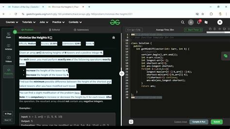 Minimize The Heights Ii Gfg Potd 23 11 24 Gfg Problem Of The Day Youtube