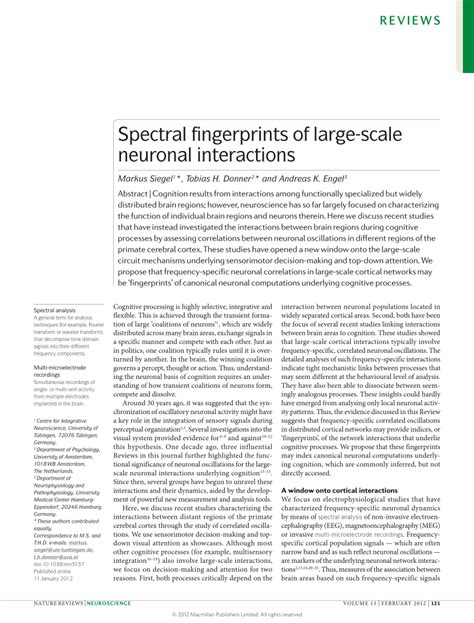 Pdf Spectral Fingerprints Of Large Scale Neuronal Interactions