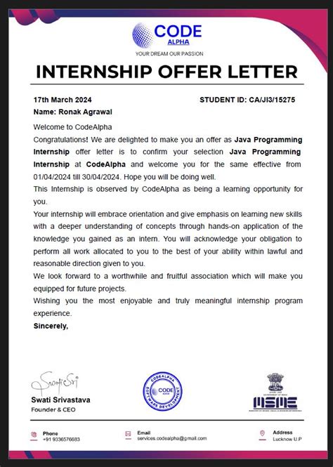 Ronak Agrawal On Linkedin Codealpha Javaprogramming Internship