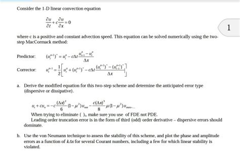 Solved Consider The 1 D Linear Convection Equation Where C