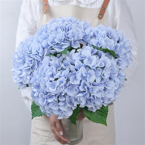 Blue Hydrangea Silk Flowers Plant 6 Pack Premium