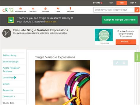 Ck 12 Algebra Single Variable Expressions Unit Plan For 8th Grade