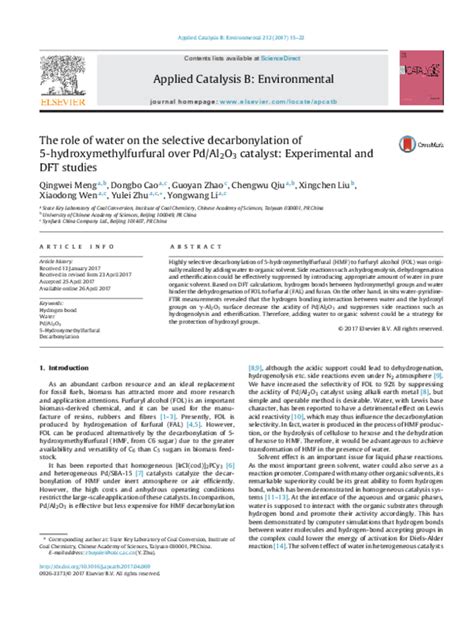 Pdf The Role Of Water On The Selective Decarbonylation Of 5