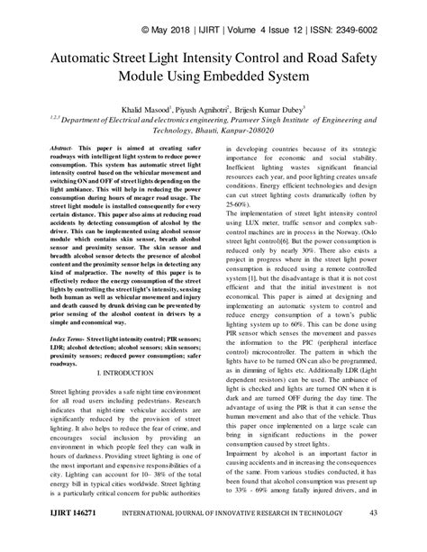 Pdf Automatic Street Light Intensity Control And Road Safety Module Using Embedded System