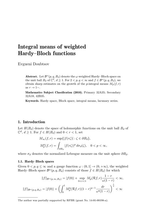 Pdf Integral Means Of Weighted Hardy Bloch Functions