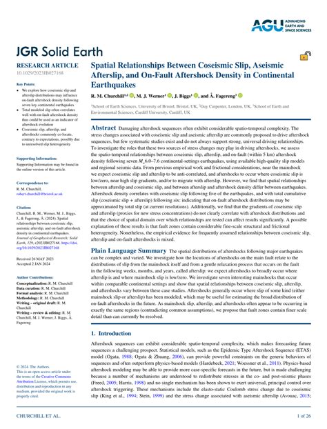 Pdf Spatial Relationships Between Coseismic Slip Aseismic Afterslip And On‐fault Aftershock