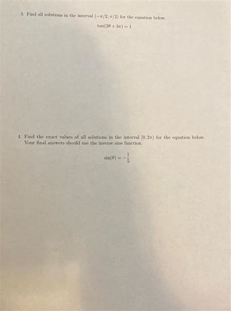 solved 3 find all solutions in the interval −π 2 π 2 for